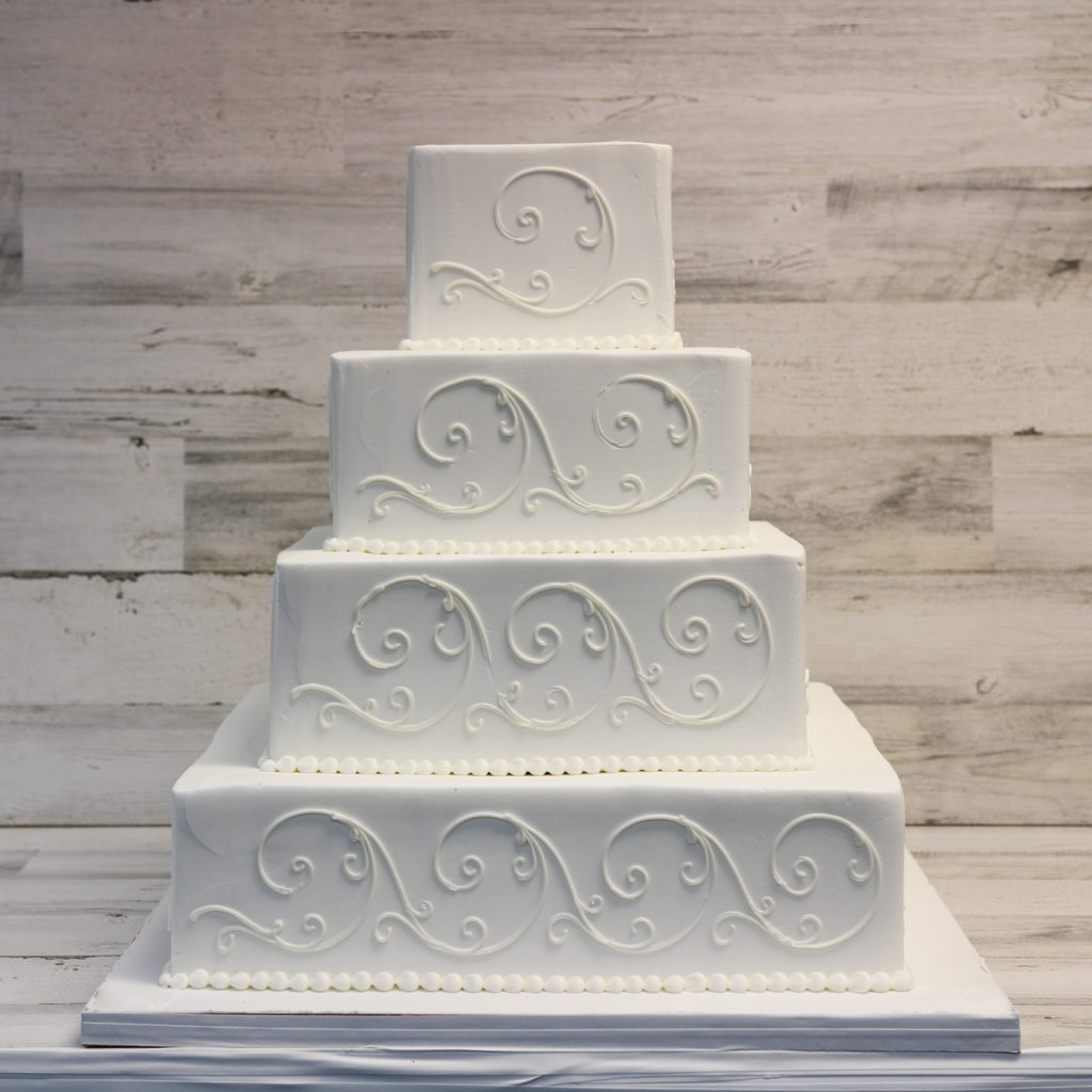 Square Swirls White/Ivory Wedding Cake - Palermo Custom Cakes