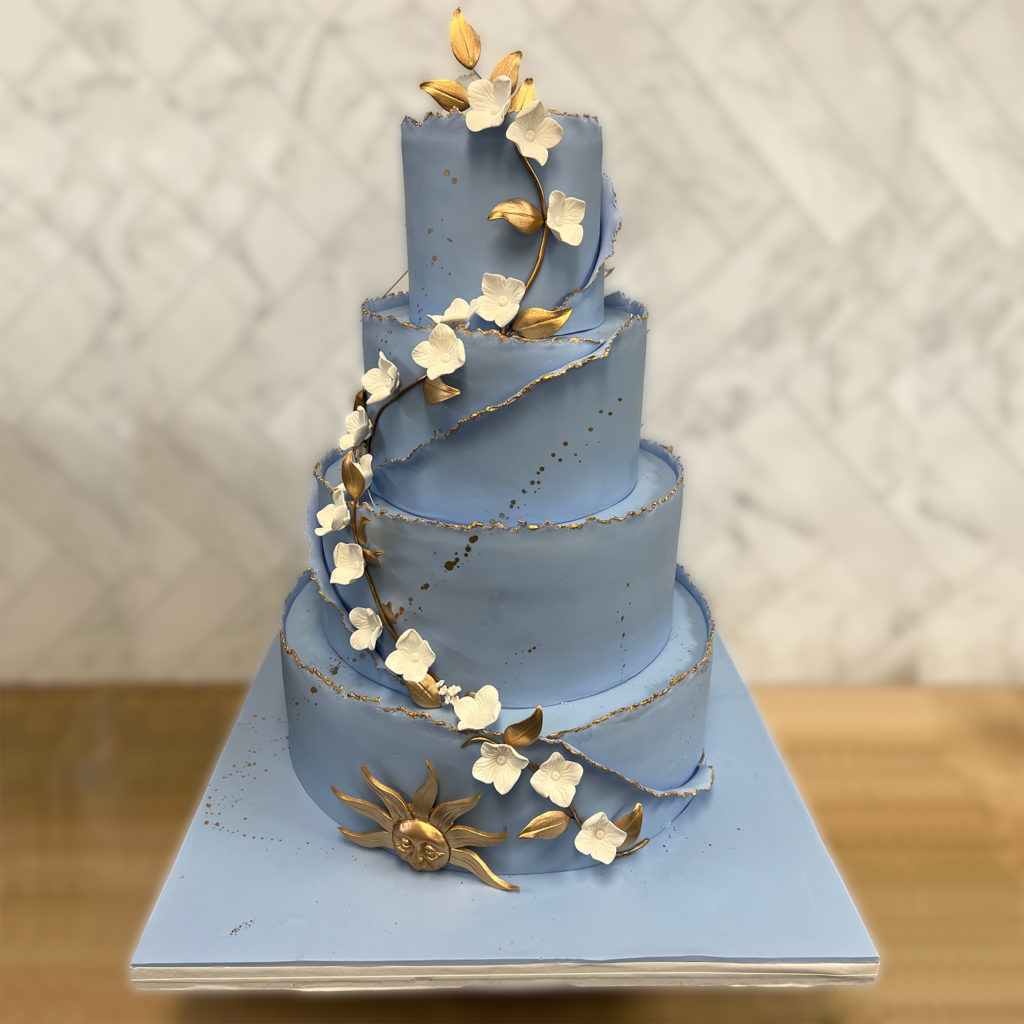 Blue & Gold Flakes Wedding Cake - Palermo Custom Cakes
