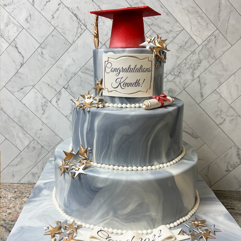 Marbled Graduation Cake - Palermo Custom Cakes