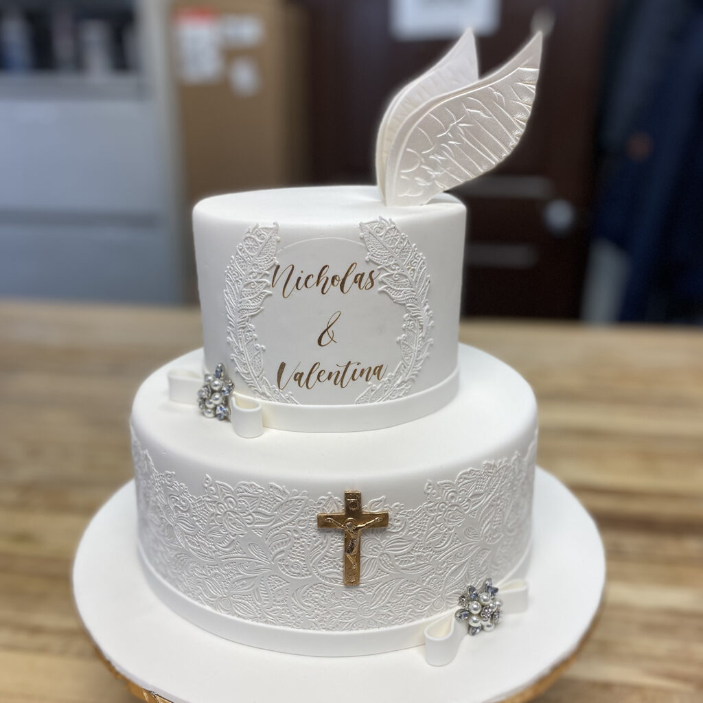 White Fondant Religious Cake - Palermo Custom Cakes