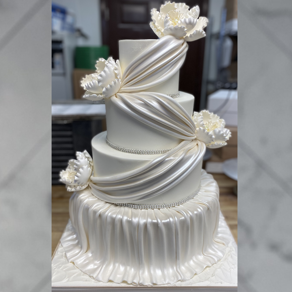 Exquisite Draping Wedding Cake - Palermo Custom Cakes