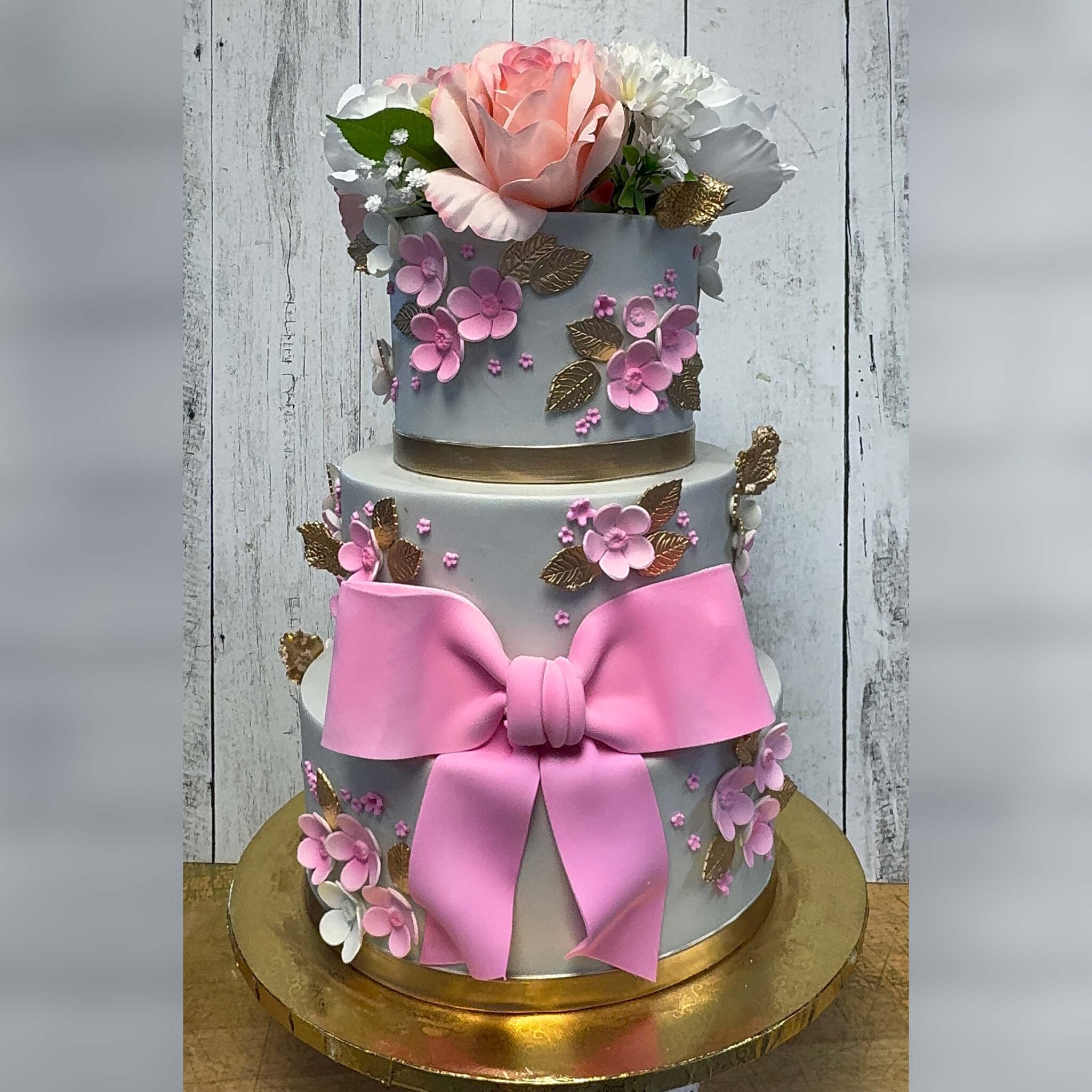 Bow on Grey Birthday Cake - Palermo Custom Cakes