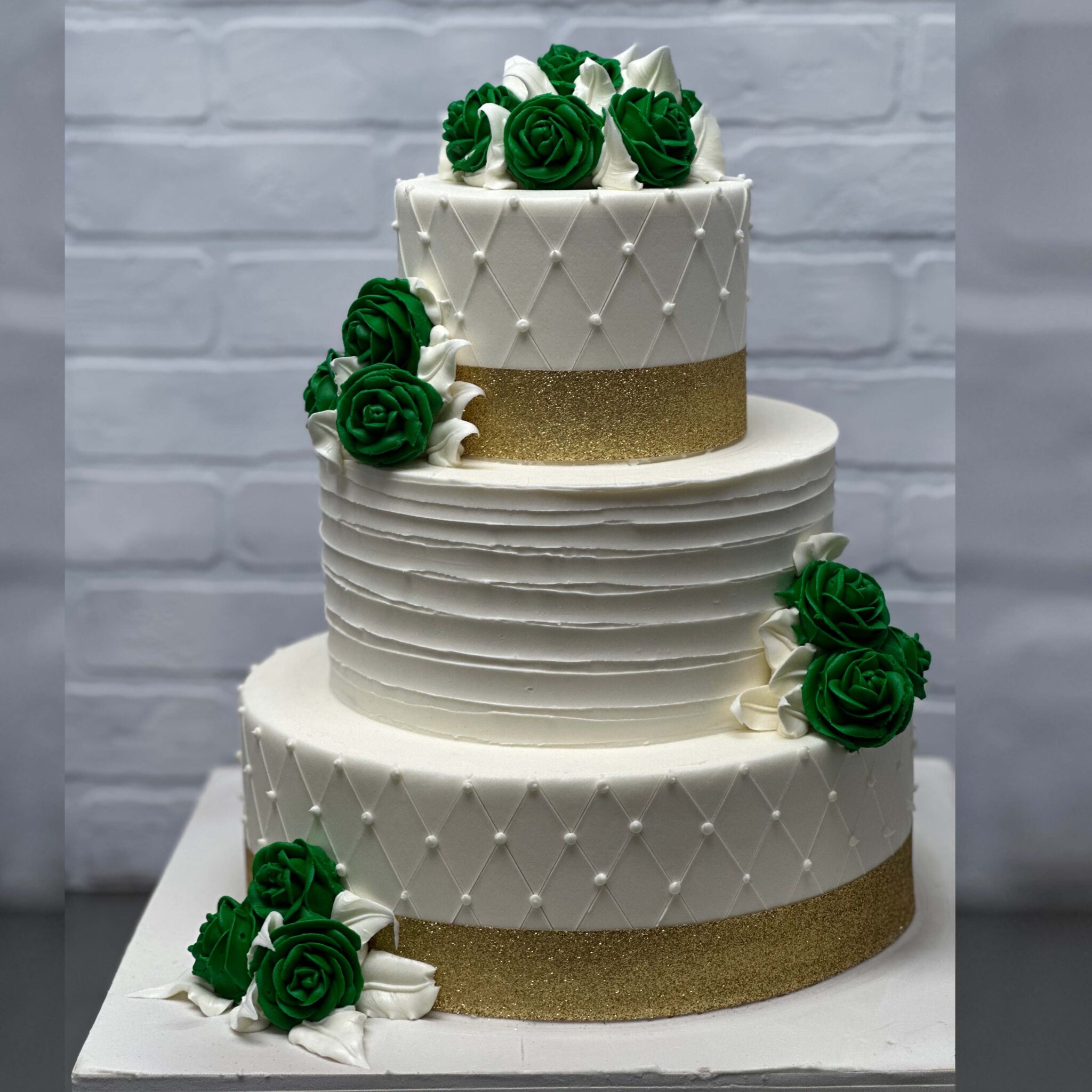 Quilted Emerald Wedding Cake - Palermo Custom Cakes