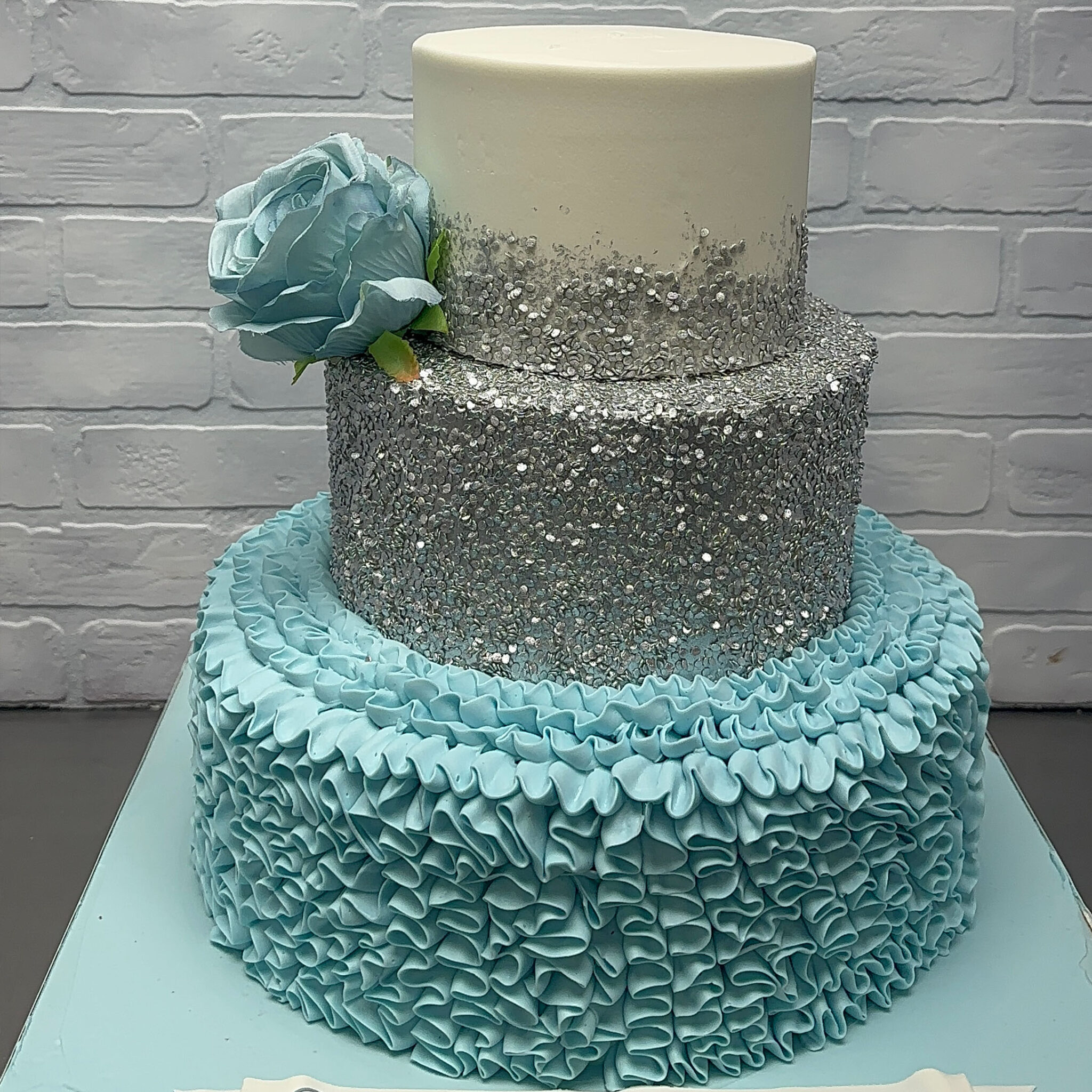 Shimmery Blue Sparkle Birthday Cake - Palermo Custom Cakes