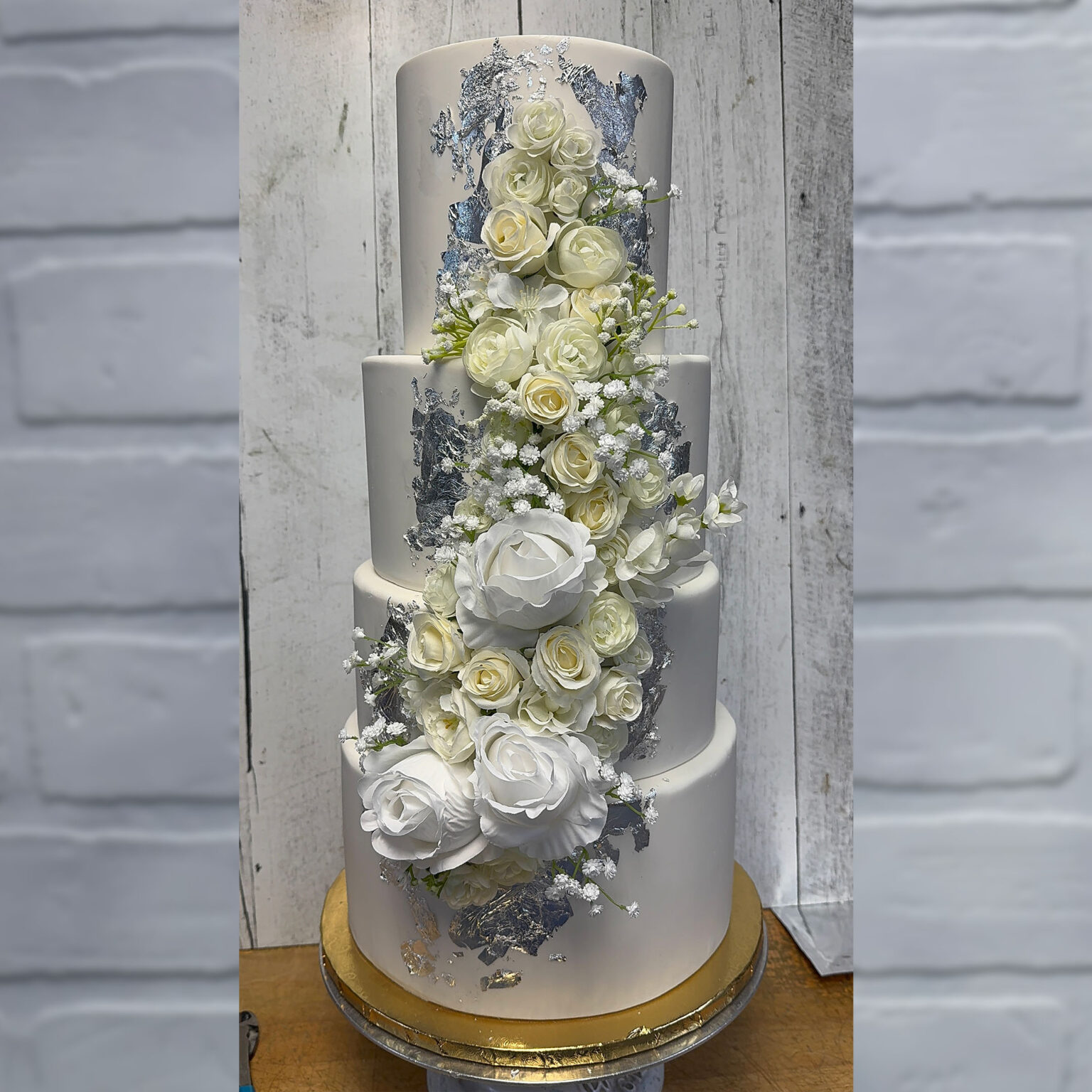 Silver Floral Burst Wedding Cake - Palermo Custom Cakes